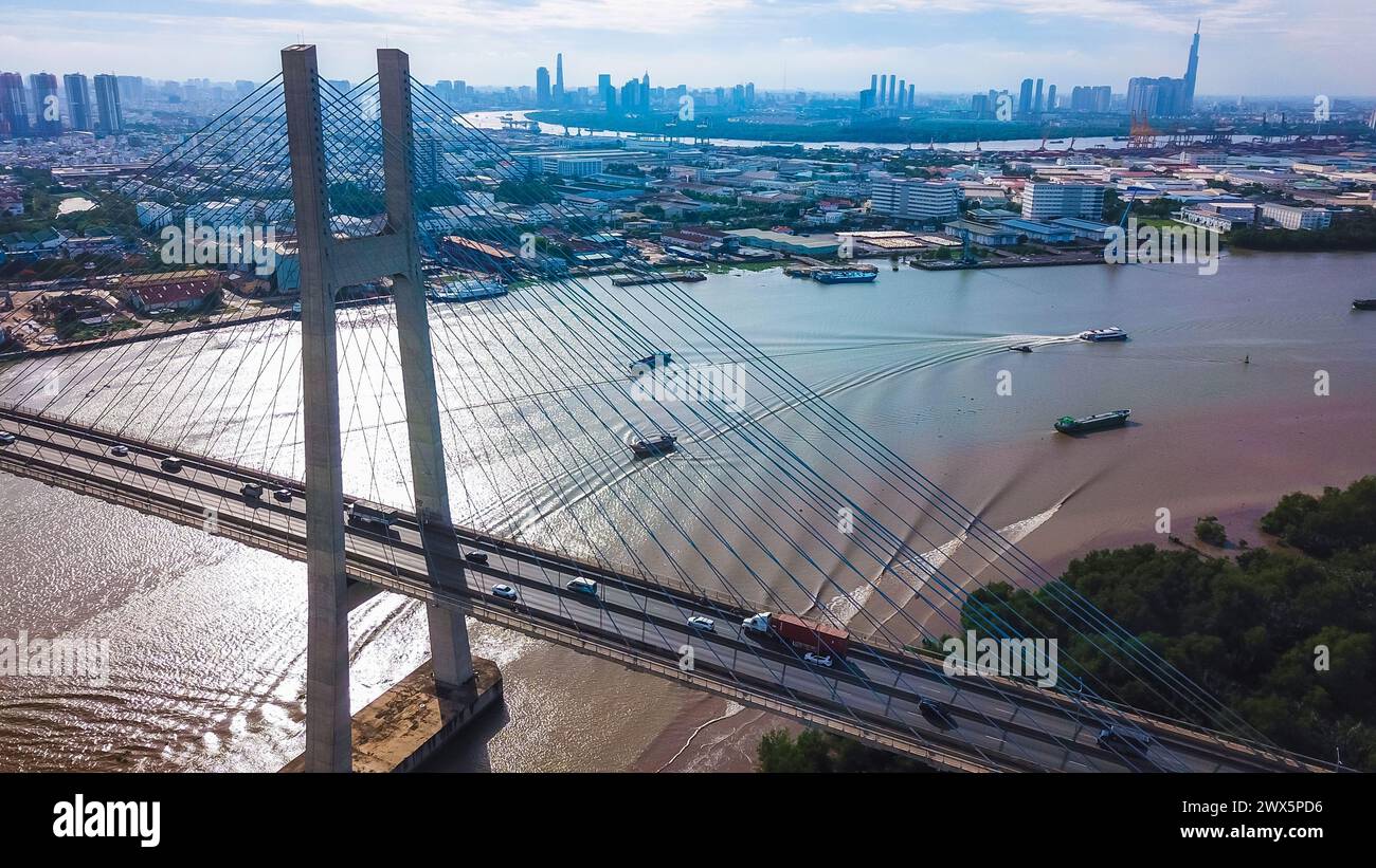 The Phu My bridge over the Saigon river in Saigon, Vietnam Stock Photo ...