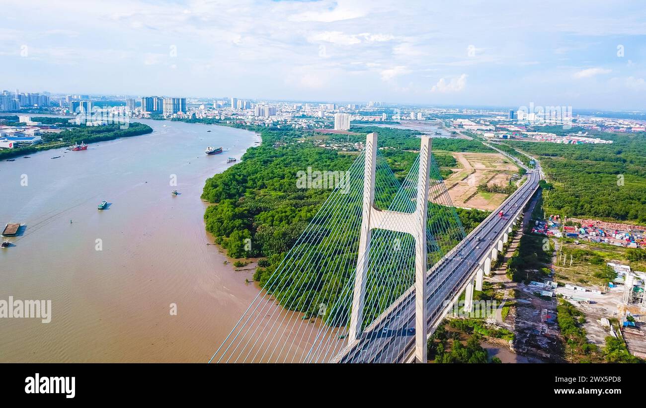 The Phu My bridge over the Saigon river in Saigon, Vietnam Stock Photo ...