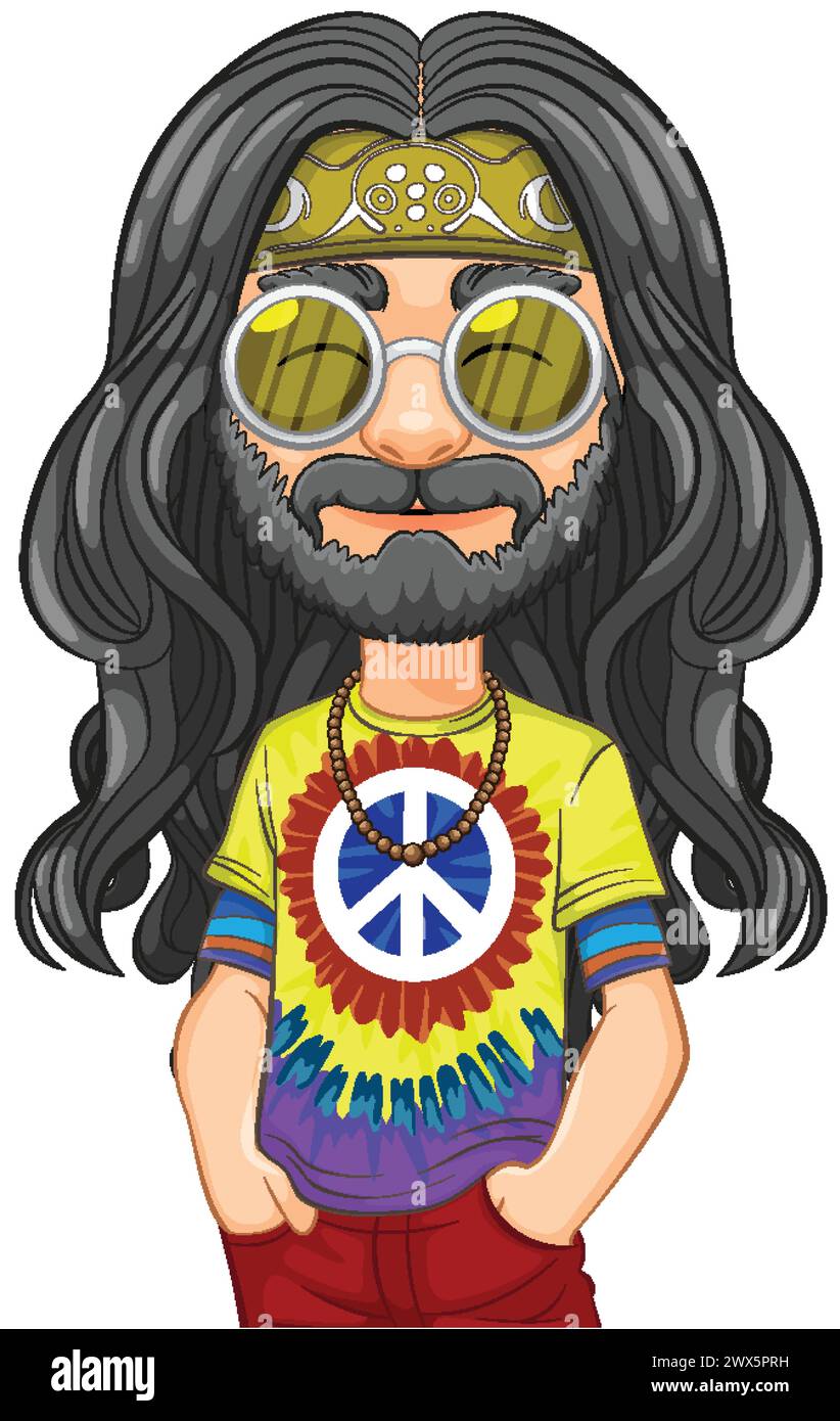 Colorful Hippie With Peace Sign Shirt And Sunglasses Stock Vector Image