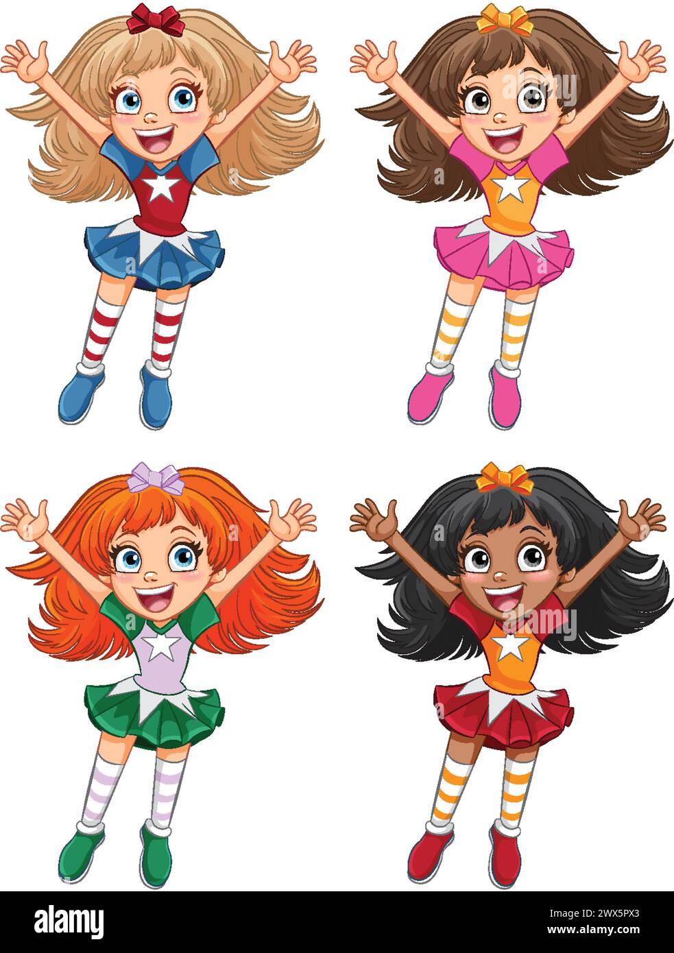 Four happy animated girls jumping with excitement Stock Vector Image ...