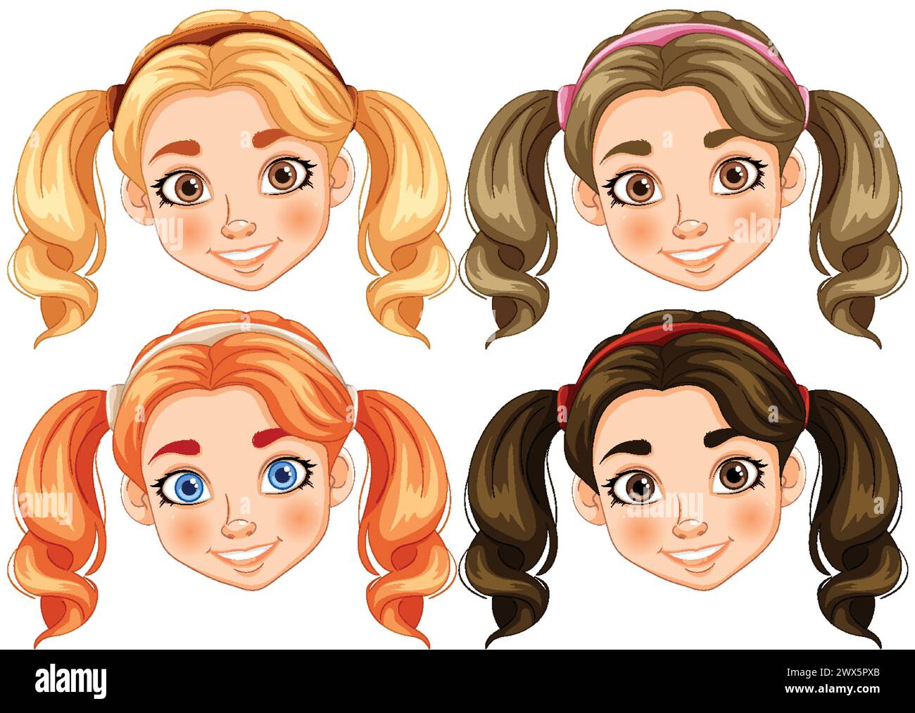 Four cartoon girl faces with different hairstyles Stock Vector Image ...
