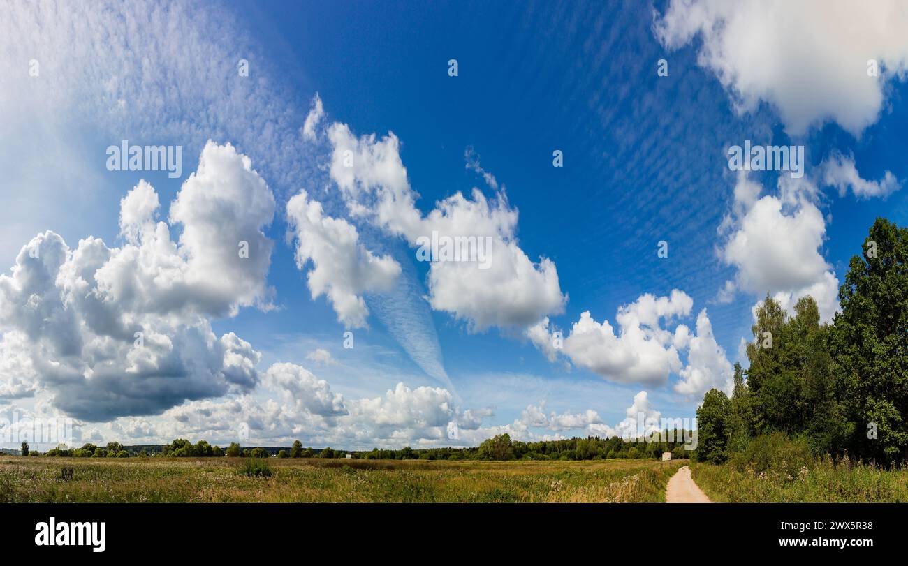 Panorama with blue sky and different types of clouds Stock Photo - Alamy