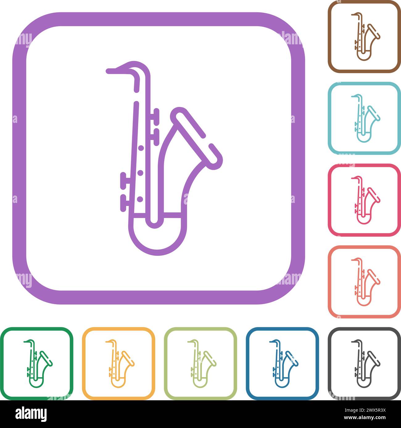 Saxophone outline simple icons in color rounded square frames on white background Stock Vector ...