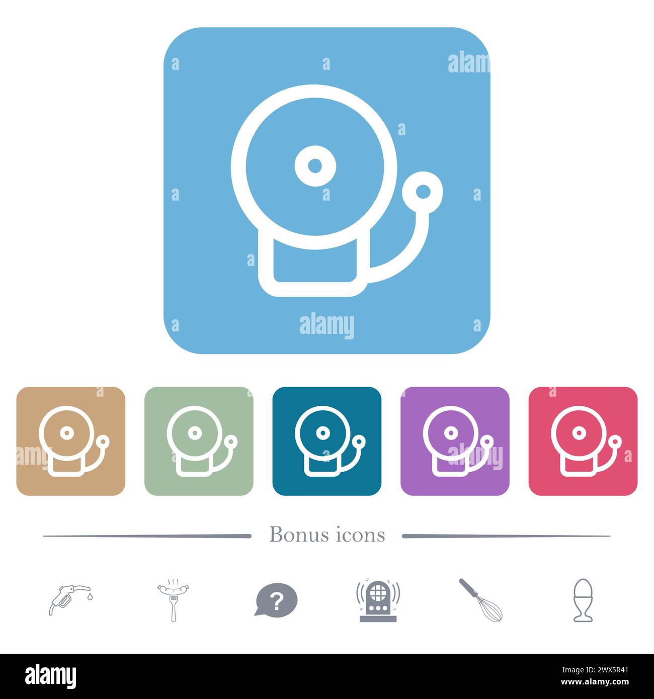 Fire alarm bell outline white flat icons on color rounded square ...