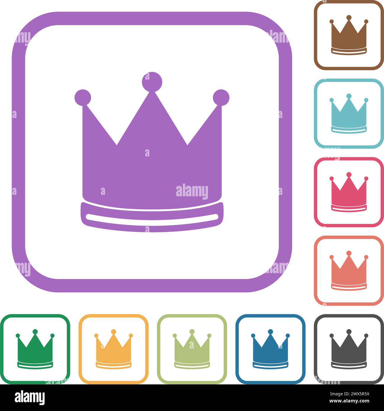 Crown Simple Icons In Color Rounded Square Frames On White Background Stock Vector Image And Art