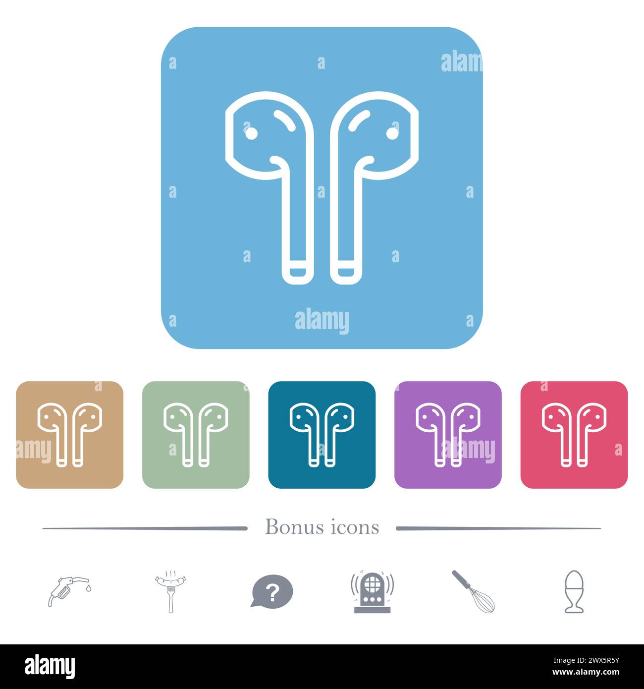 Wireless earphones outline white flat icons on color rounded square ...