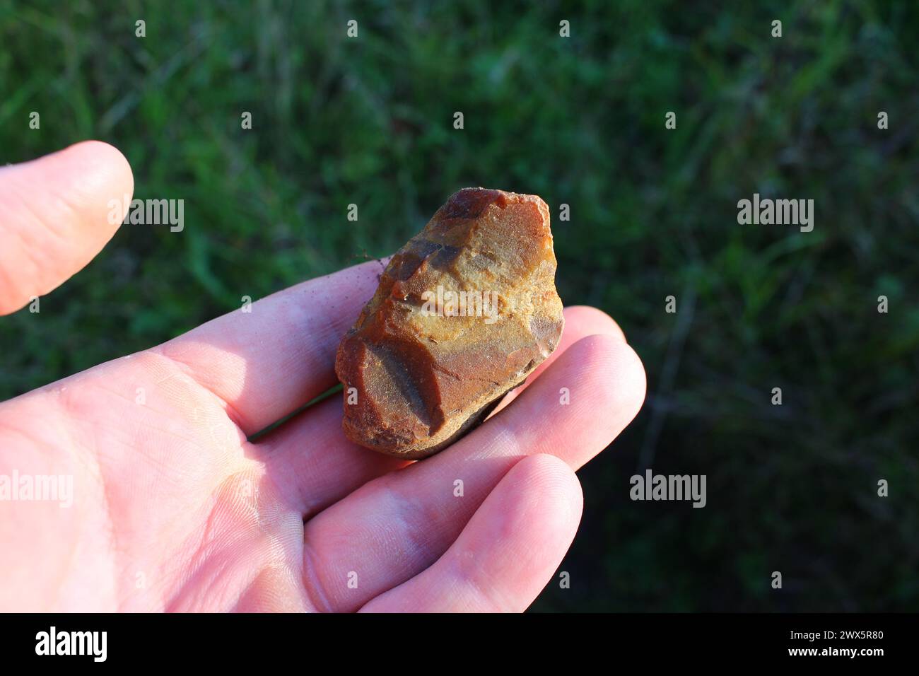 A piece of flint stone in the hand Stock Photo - Alamy