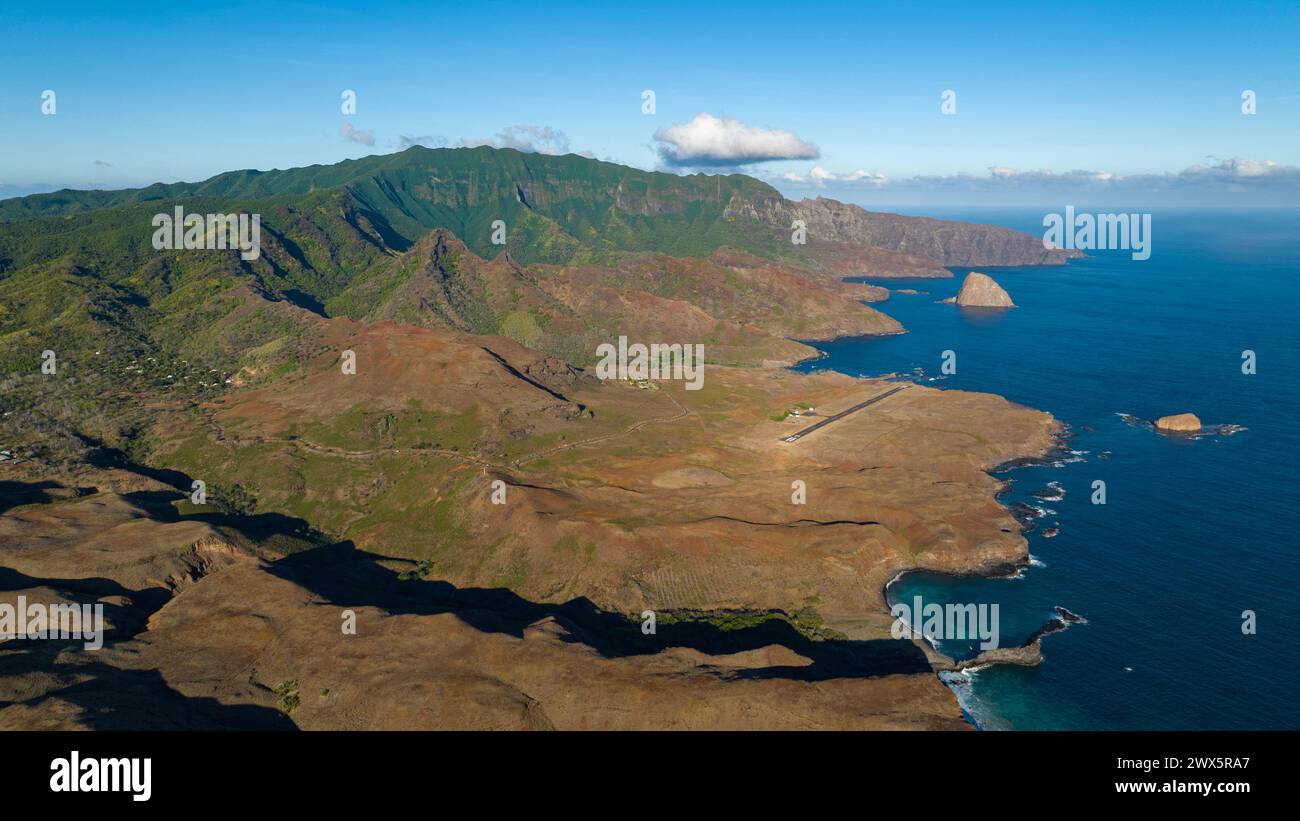 magnificent aerial view of the island of UA HUKA in the Marquesas ...