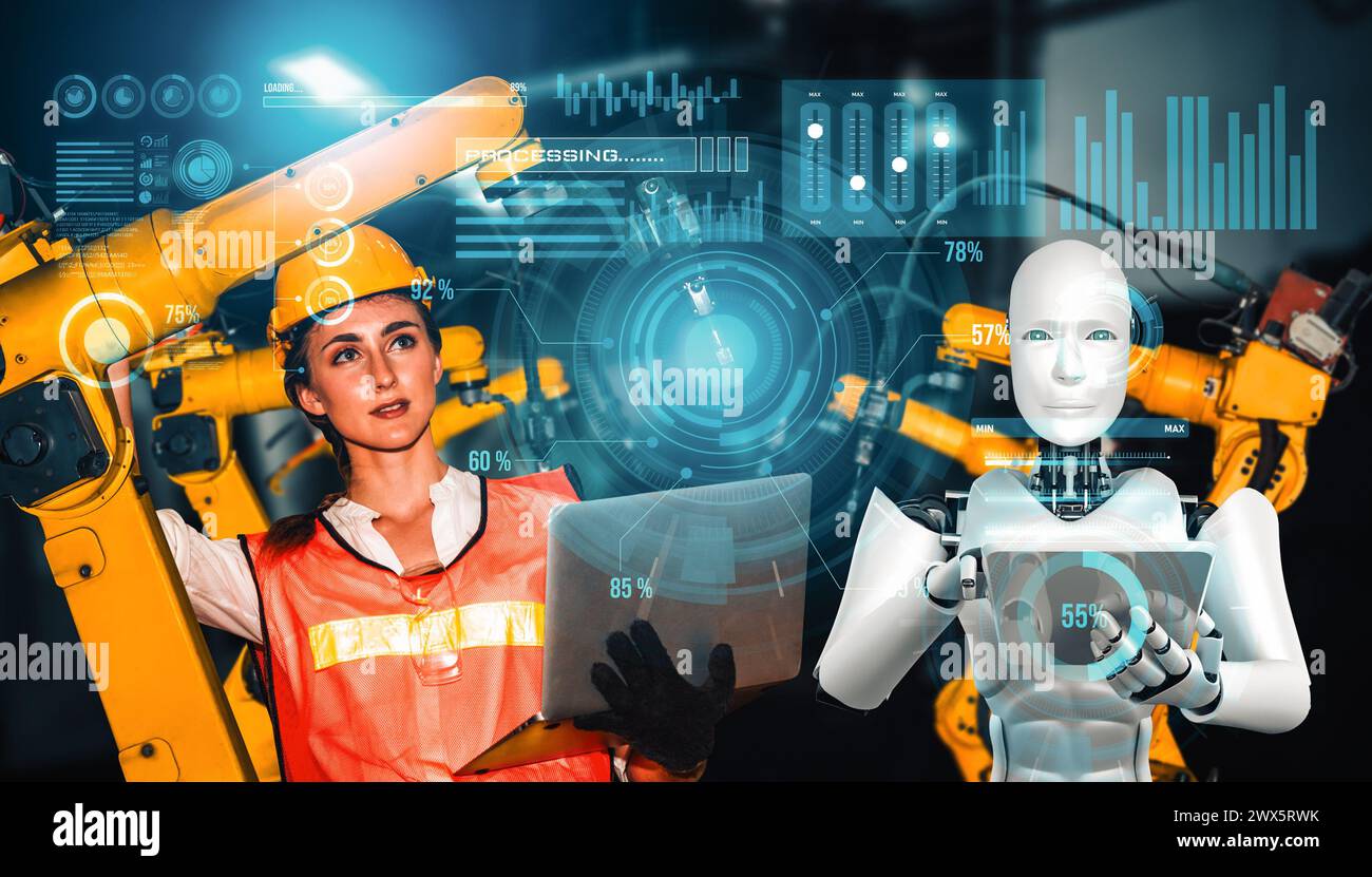 XAI Mechanized industry robot and human worker working together in ...