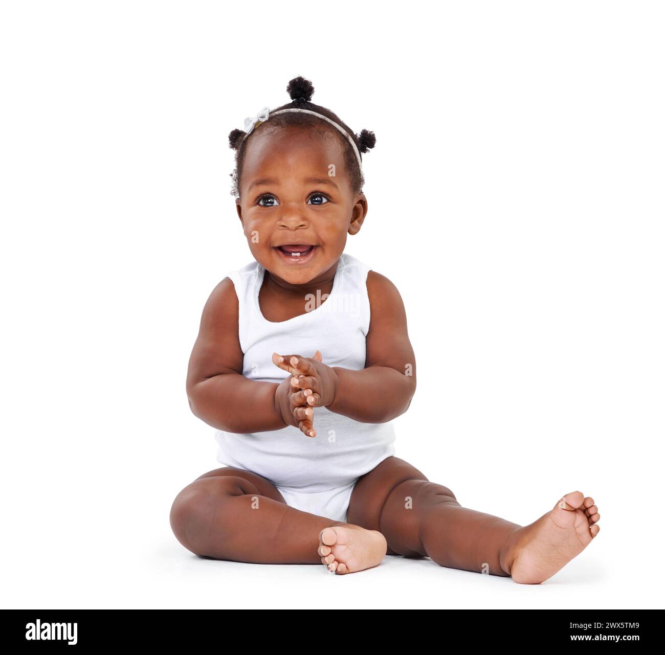 Baby, black girl and clapping in studio for happiness, growth and ...