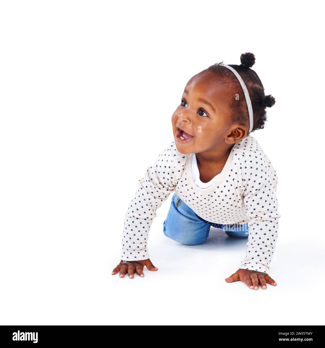 African baby, smile and crawling for development, learning and growing ...