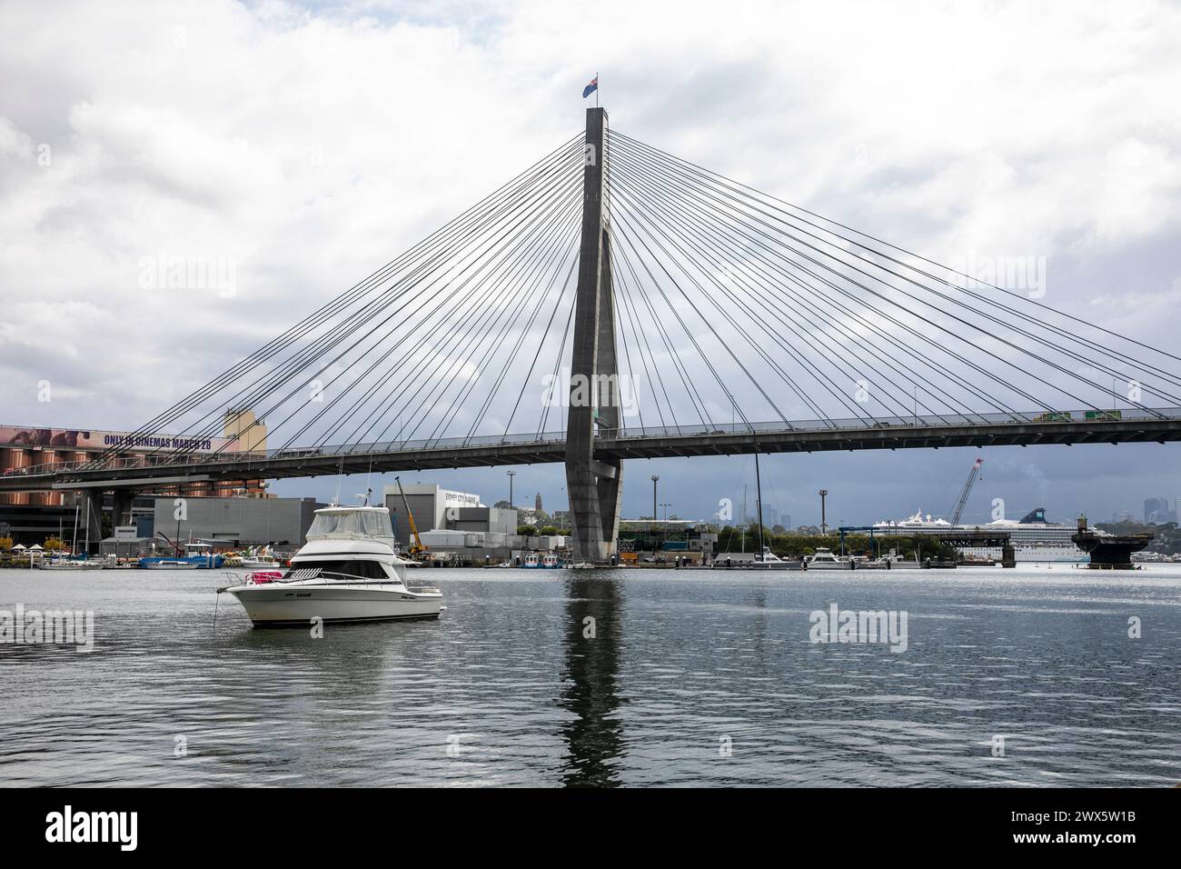 Sydney Harbour, Anzac bridge which opened in 1995 carries the western ...