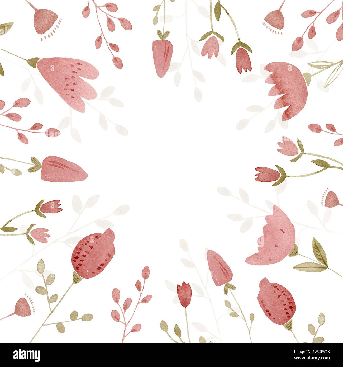 Watercolor cute flowers frame layout template with copy space. Hand ...