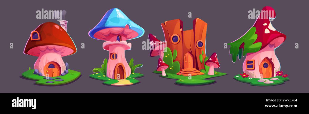 Fantasy tiny elf or animal house in mushrooms and tree stump with ...