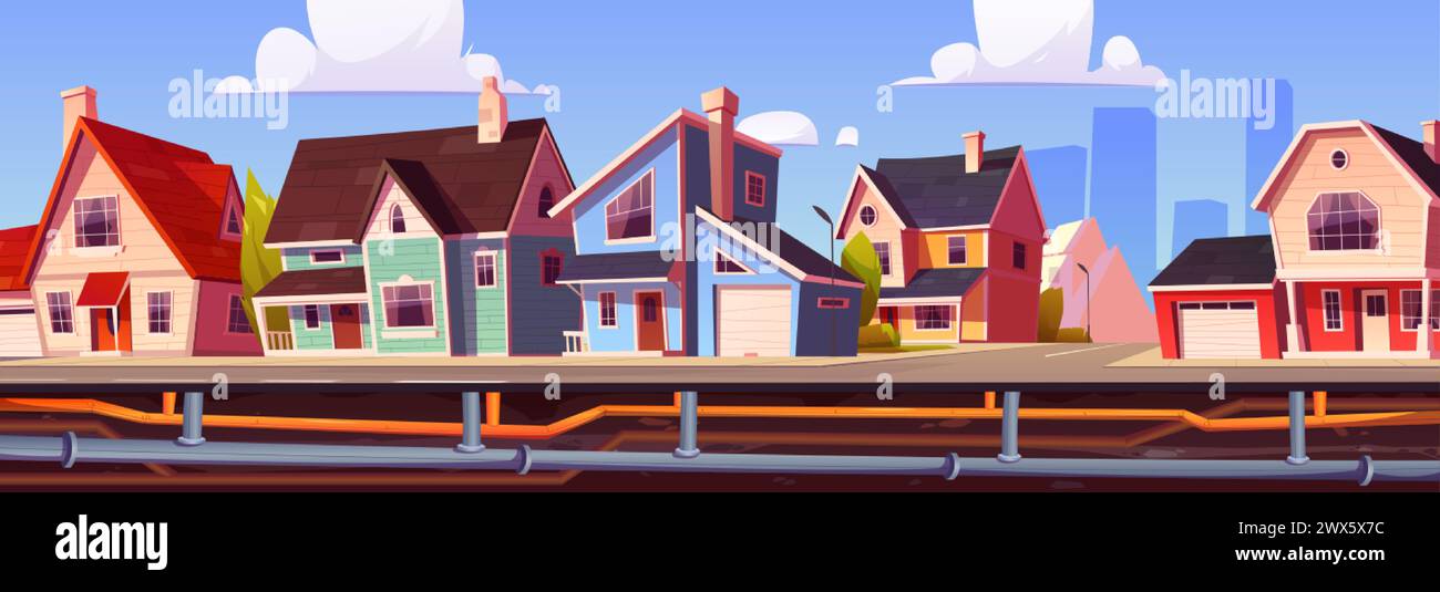 Town street with underground pipeline system. Vector cartoon ...