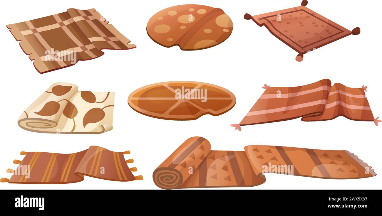 Brown carpet of different shape and size with pattern. Cartoon vector ...