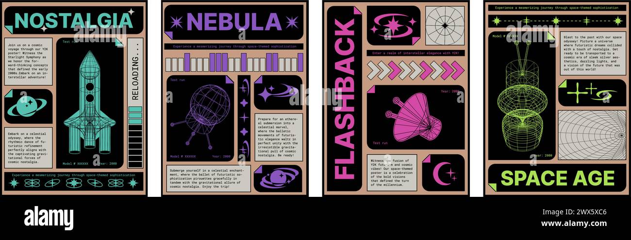 Retro futuristic aesthetic posters set. Vector illustration of ...