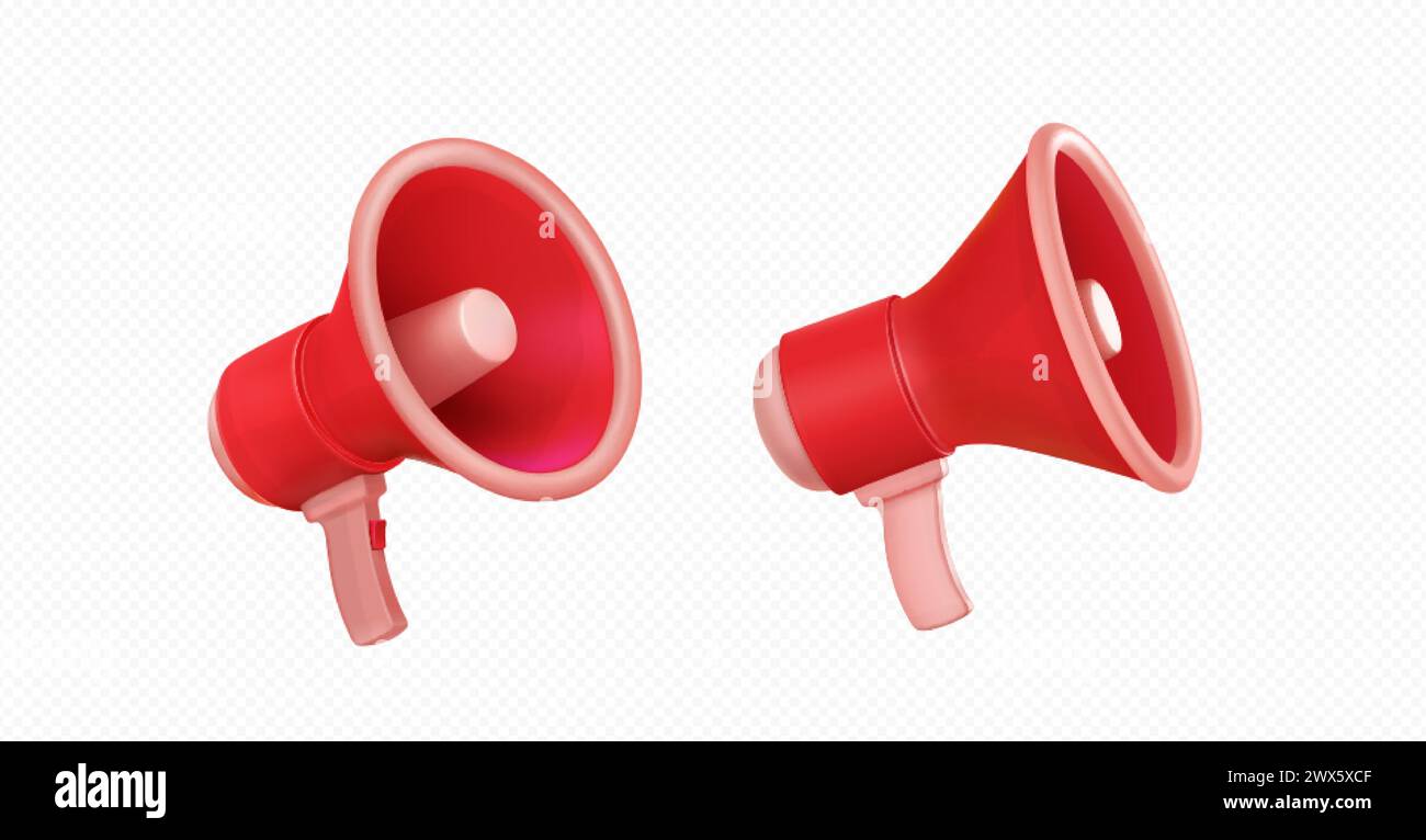 Red megaphone 3d in different angles for announce and promotion ...