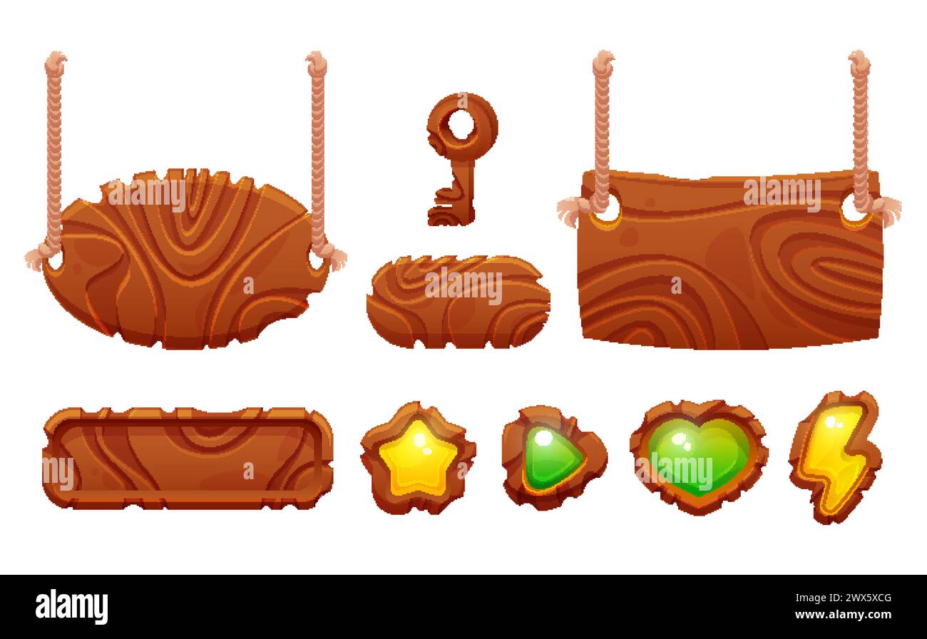 Wooden game ui design elements - oval and rectangular frames and ...