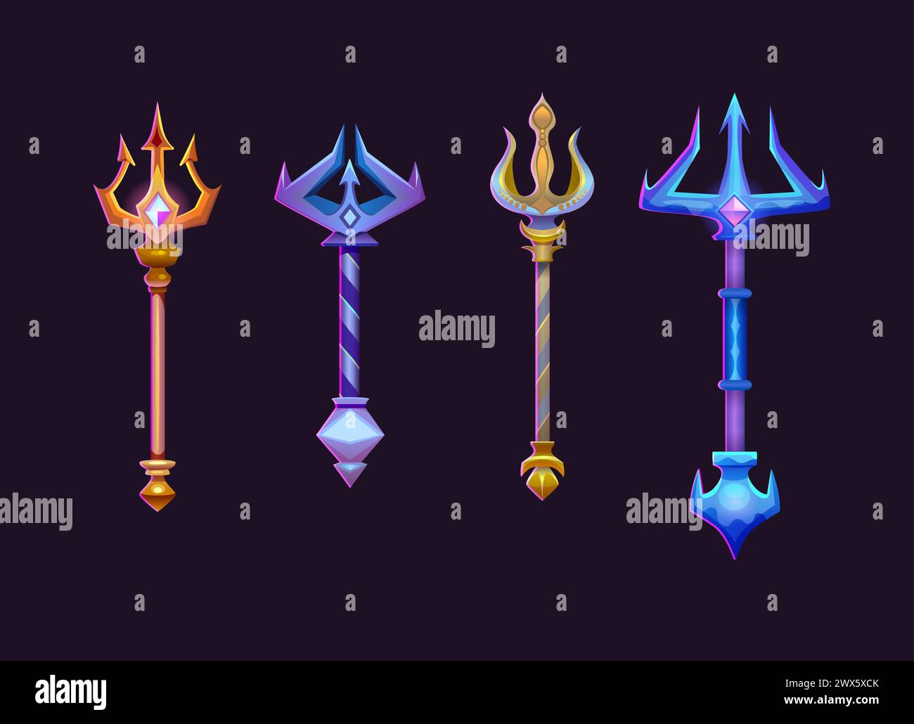 Poseidon or Neptune magic trident for game ui design. Cartoon vector ...