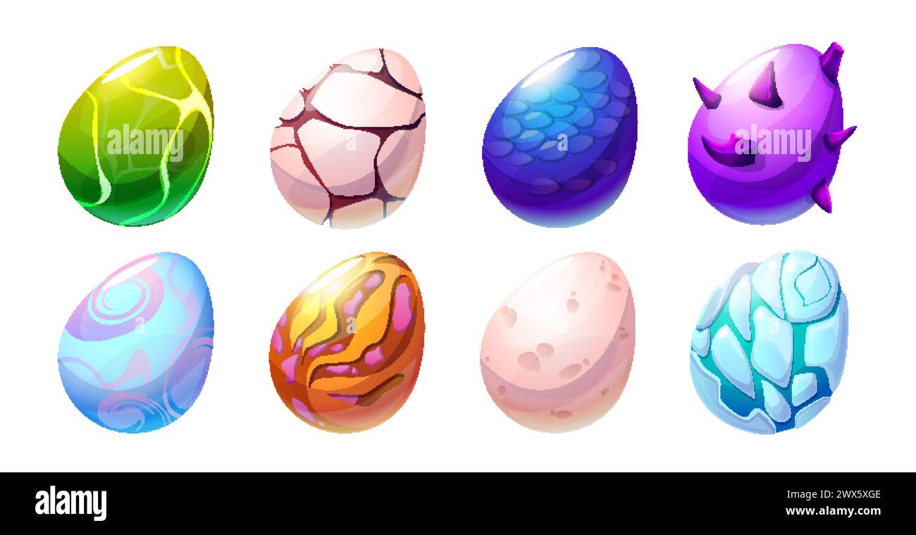 Cute fantasy colorful dinosaur eggs cartoon vector illustration ...