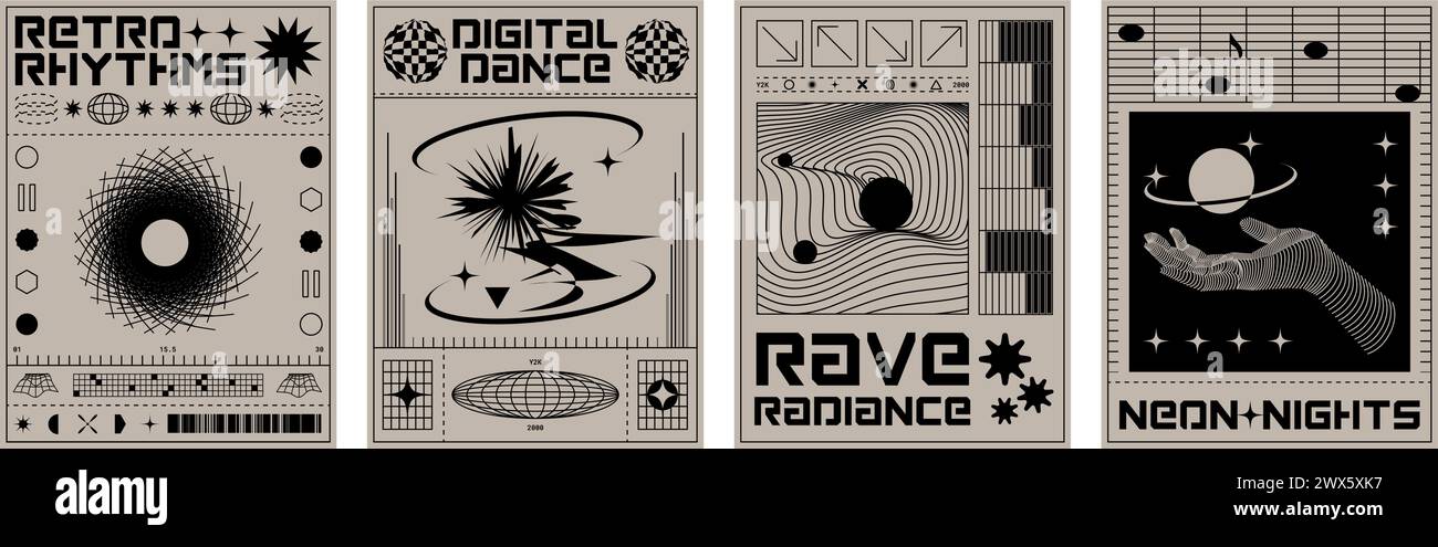 Y2k aesthetic science banners. Vector illustration of retrowave style ...