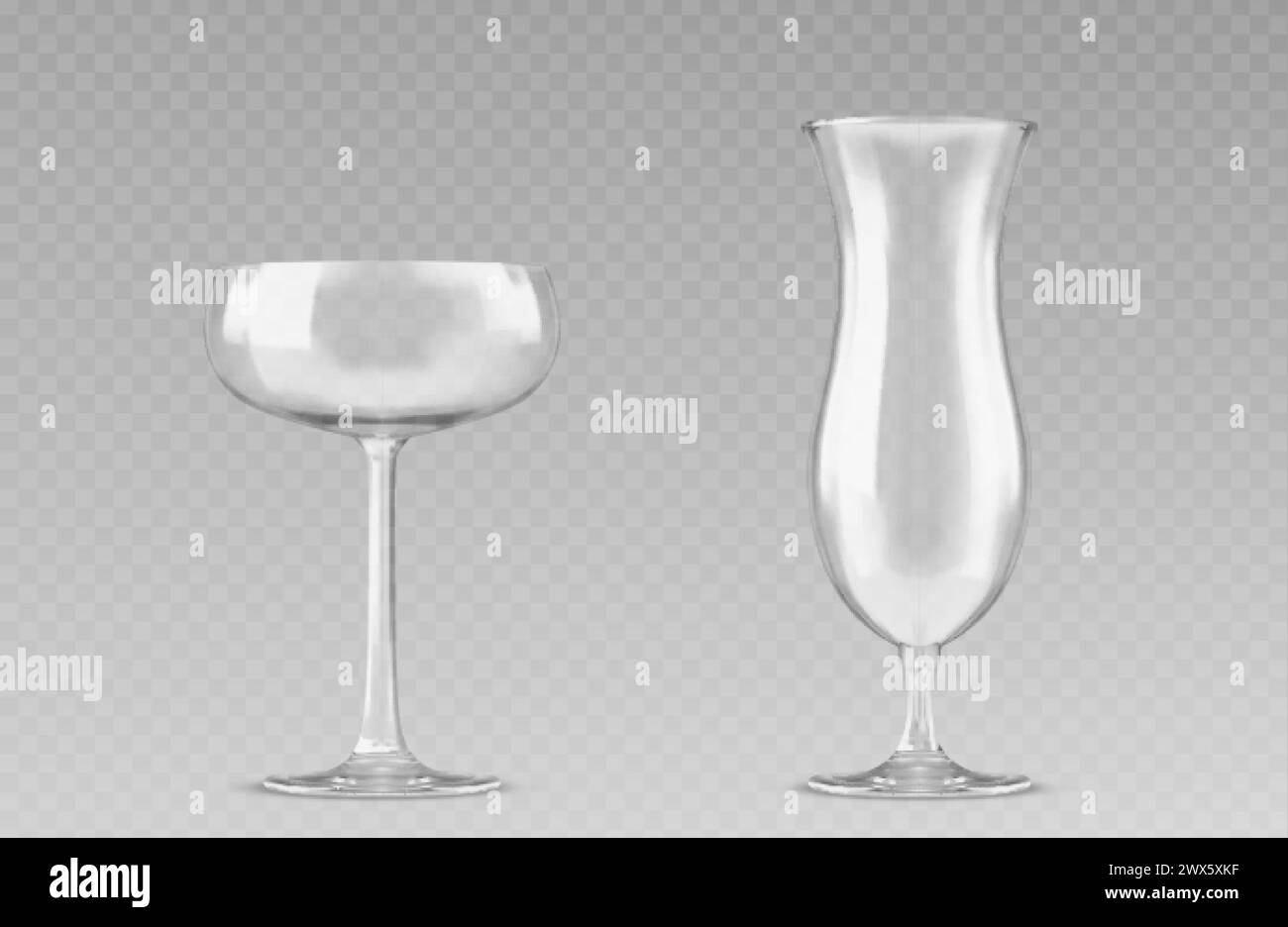 Cocktail glass of different forms for champagne and long drink in ...