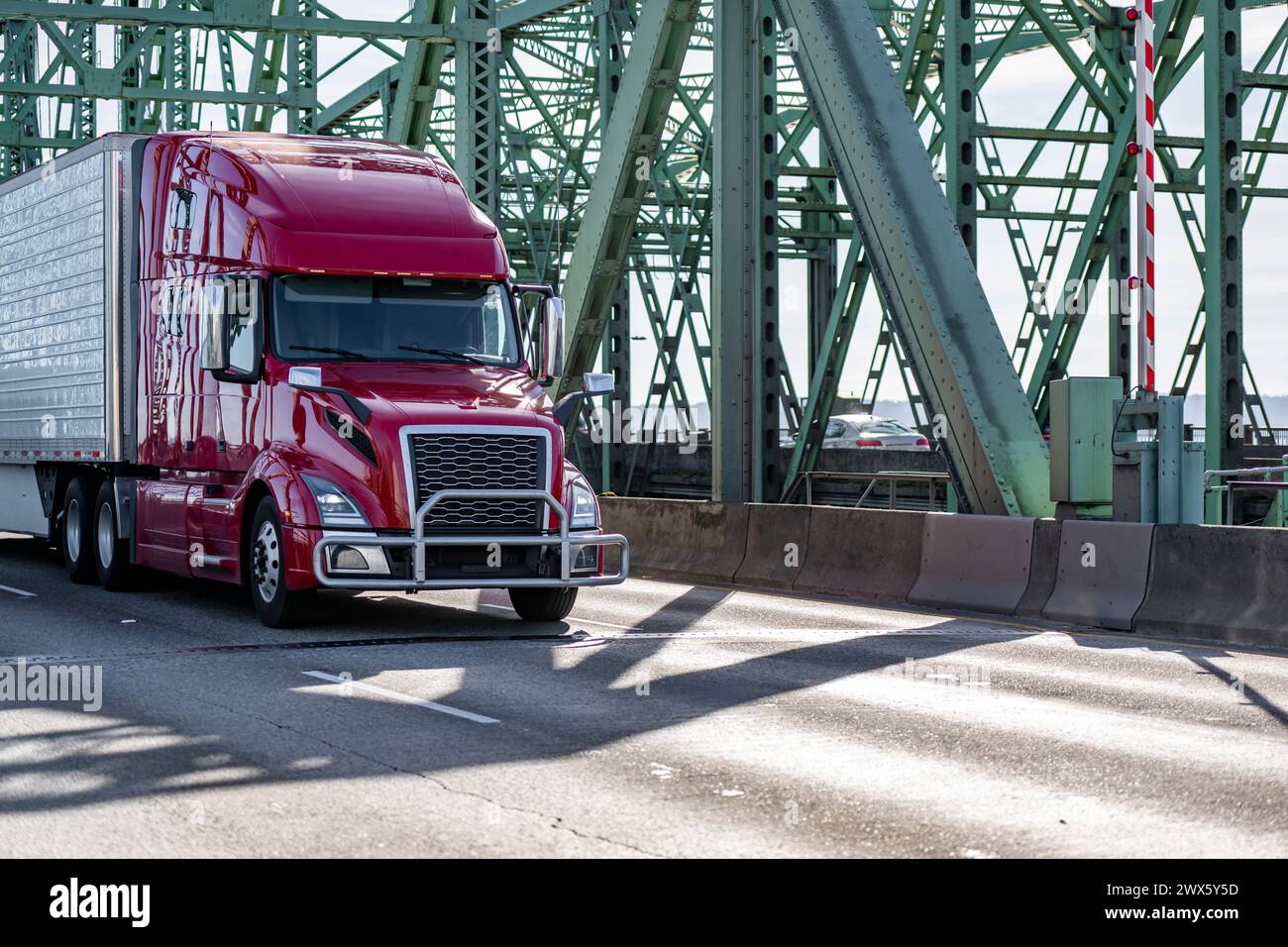 Industrial carrier long hauler red big rig semi truck tractor with ...