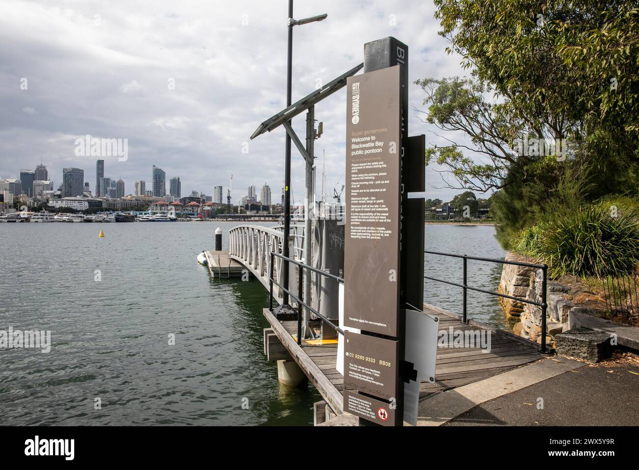 Glebe,Sydney, Blackwattle bay park and public pontoon with views across ...