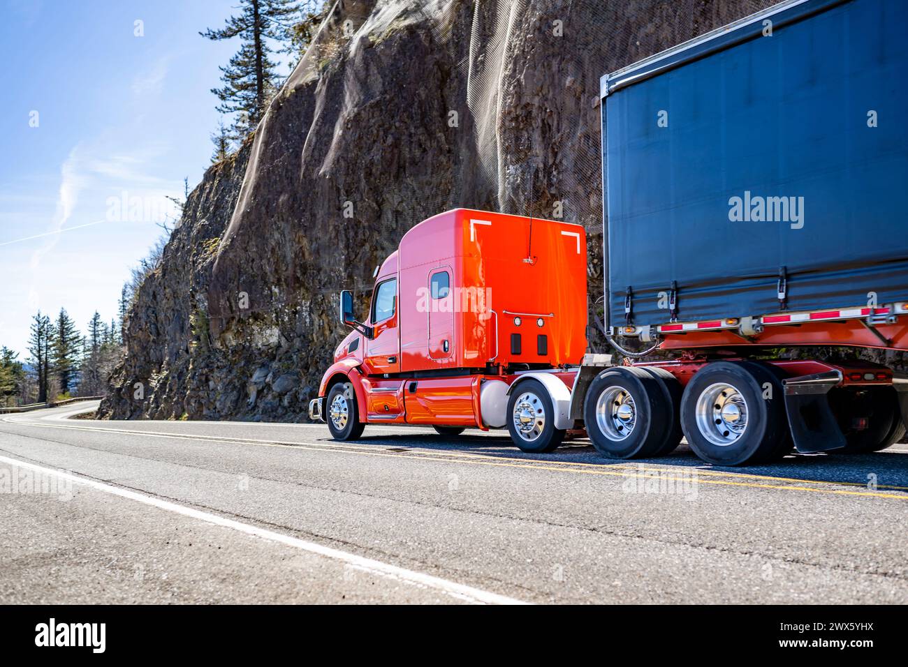 Industrial carrier long hauler red big rig semi truck tractor with ...