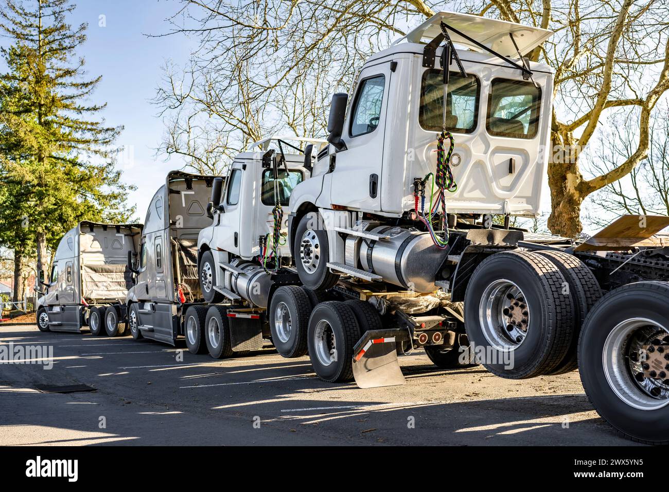 Industrial carrier beige big rig semi truck tractor with extended cab ...