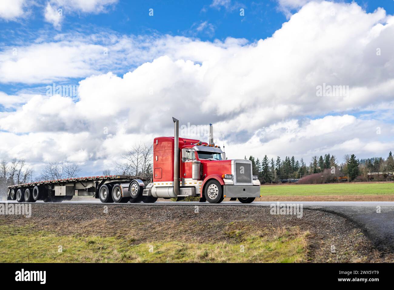 Industrial carrier long hauler red big rig semi truck tractor with ...