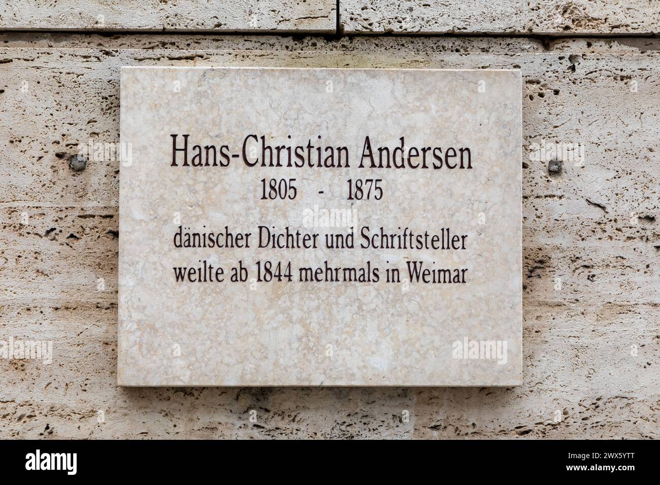 Weimar, Germany - March 18, 2024: memorial plaque of Hans Christian Andersen in Weimar ...