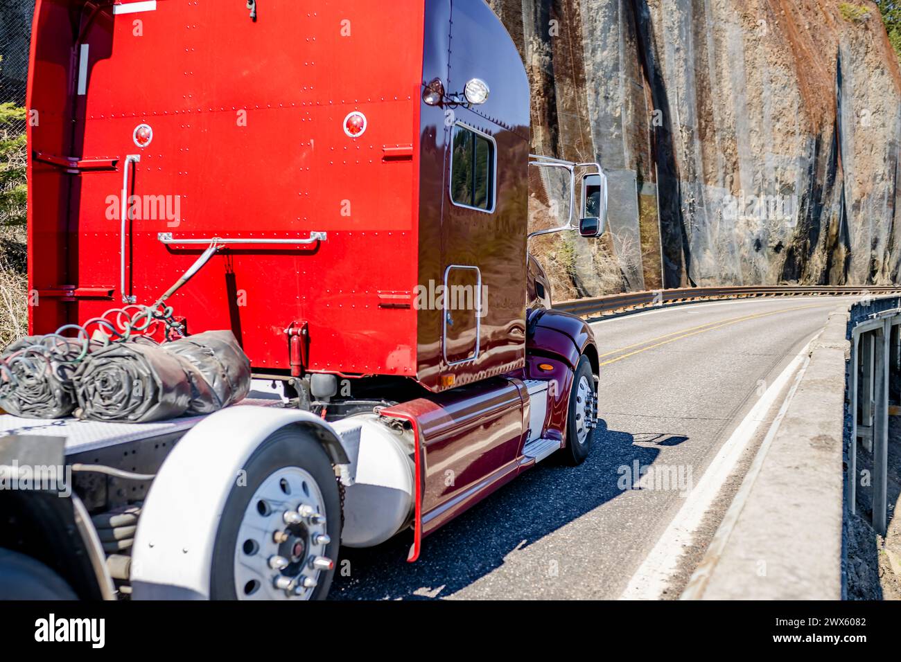 Industrial carrier long hauler red big rig semi truck tractor with ...