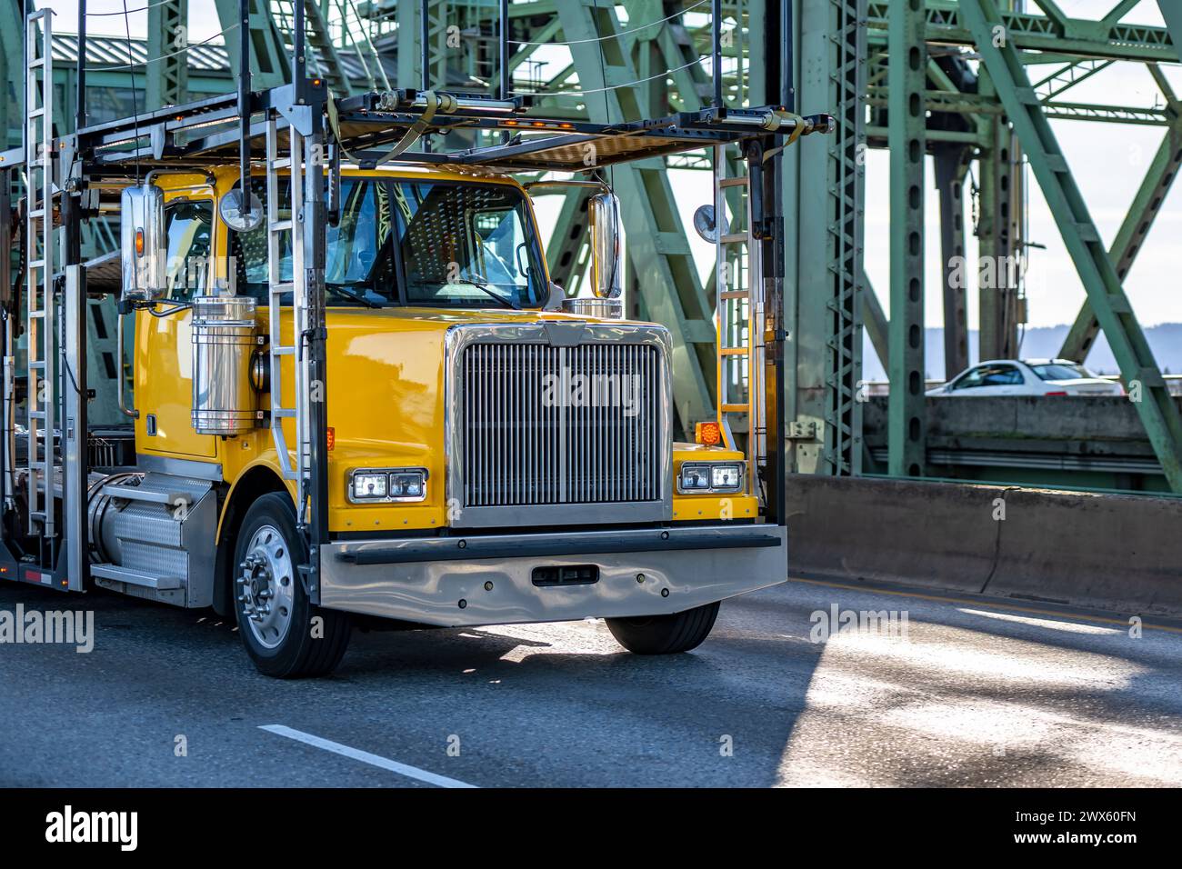 Industrial carrier car hauler yellow big rig semi truck tractor hi-res ...