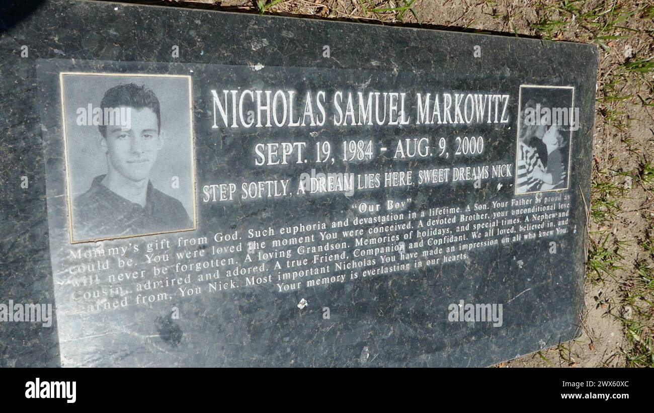 Mission Hills, California, USA 26th March 2024 Nicholas Samuel Markowitz's Grave, he was a ...