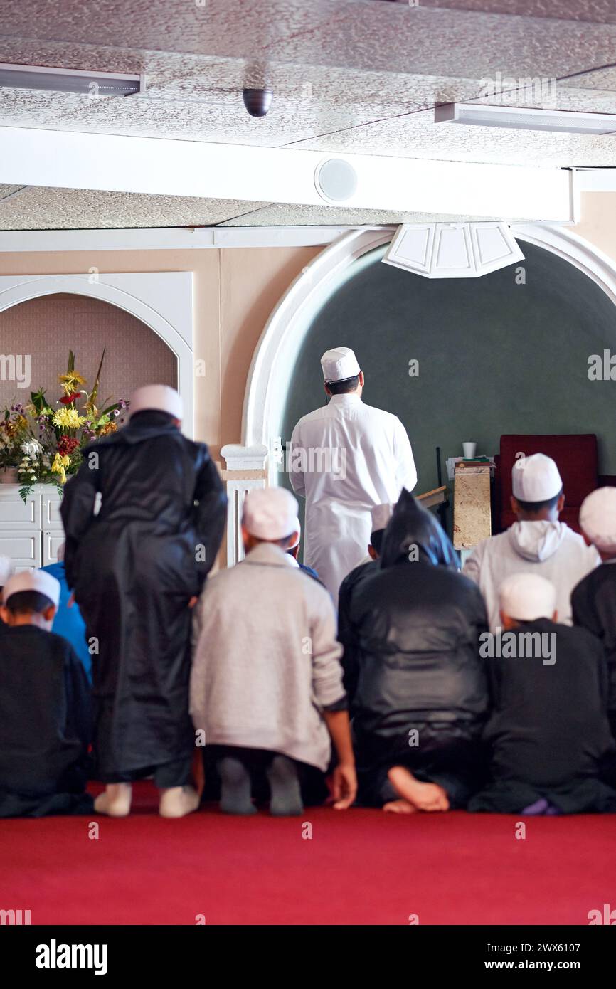 Muslim, family and prayer for worship, faith and spiritual routine for ...