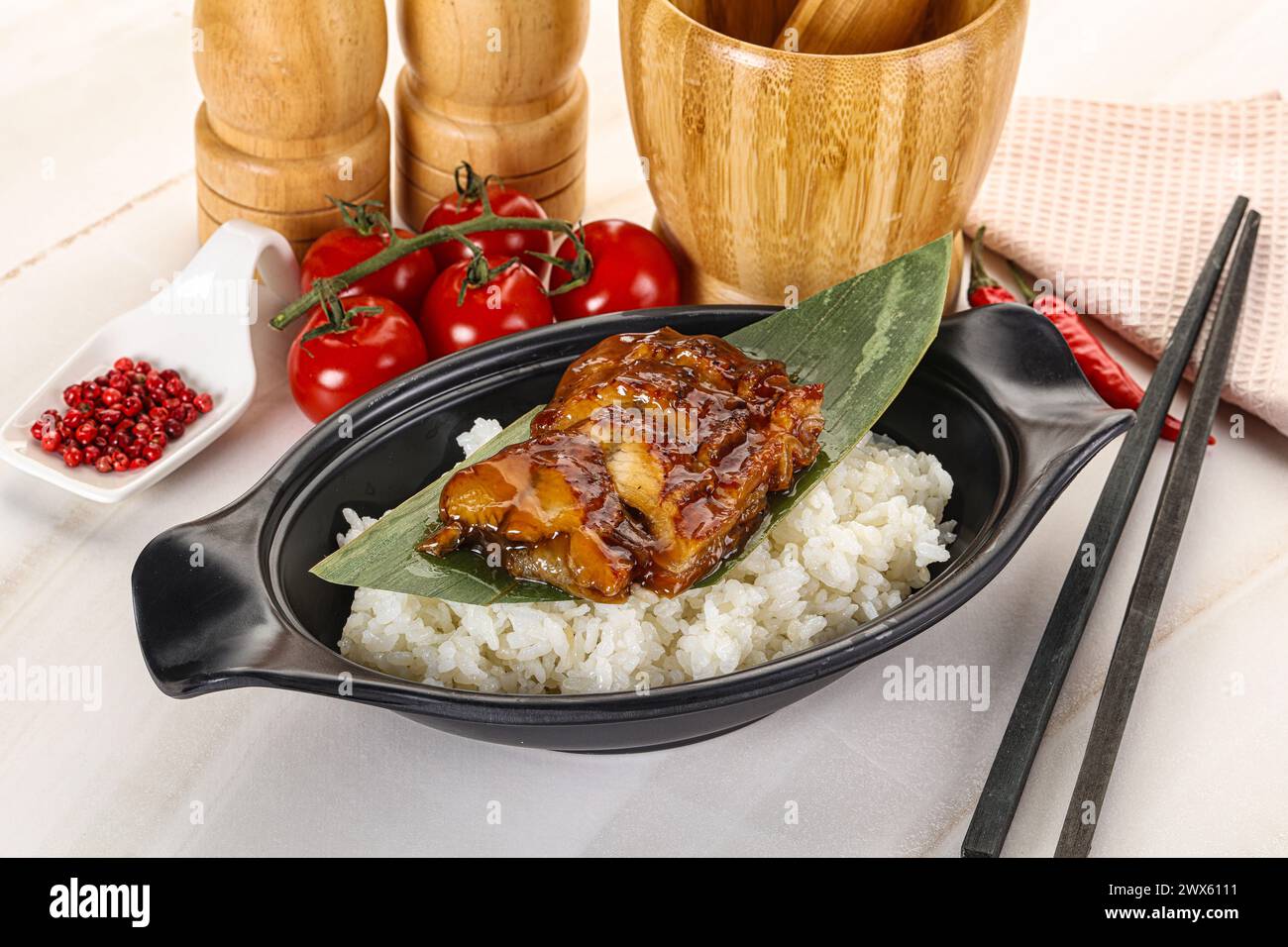 Grilled eel with steamed rice and unagi sauce Stock Photo - Alamy