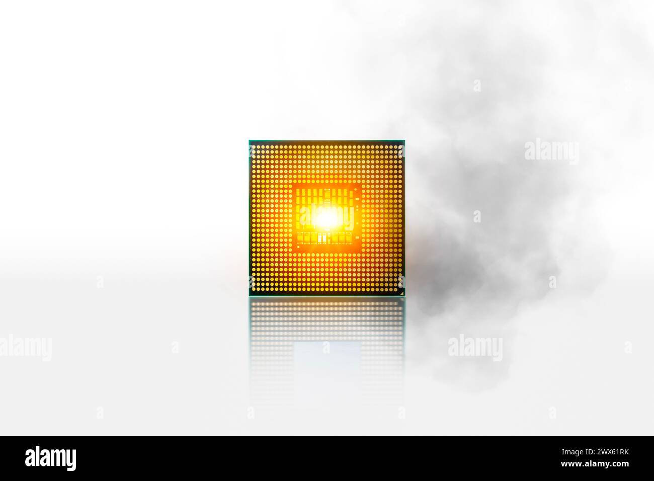 Computer processor chipset CPU overheats and burns with smoke around ...