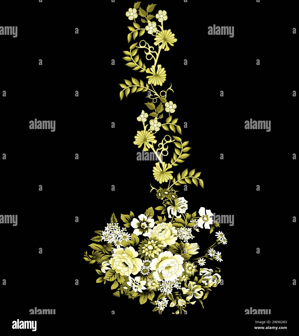 Botanical flowers ethnic motif and flower bunch with flowers on summer ...