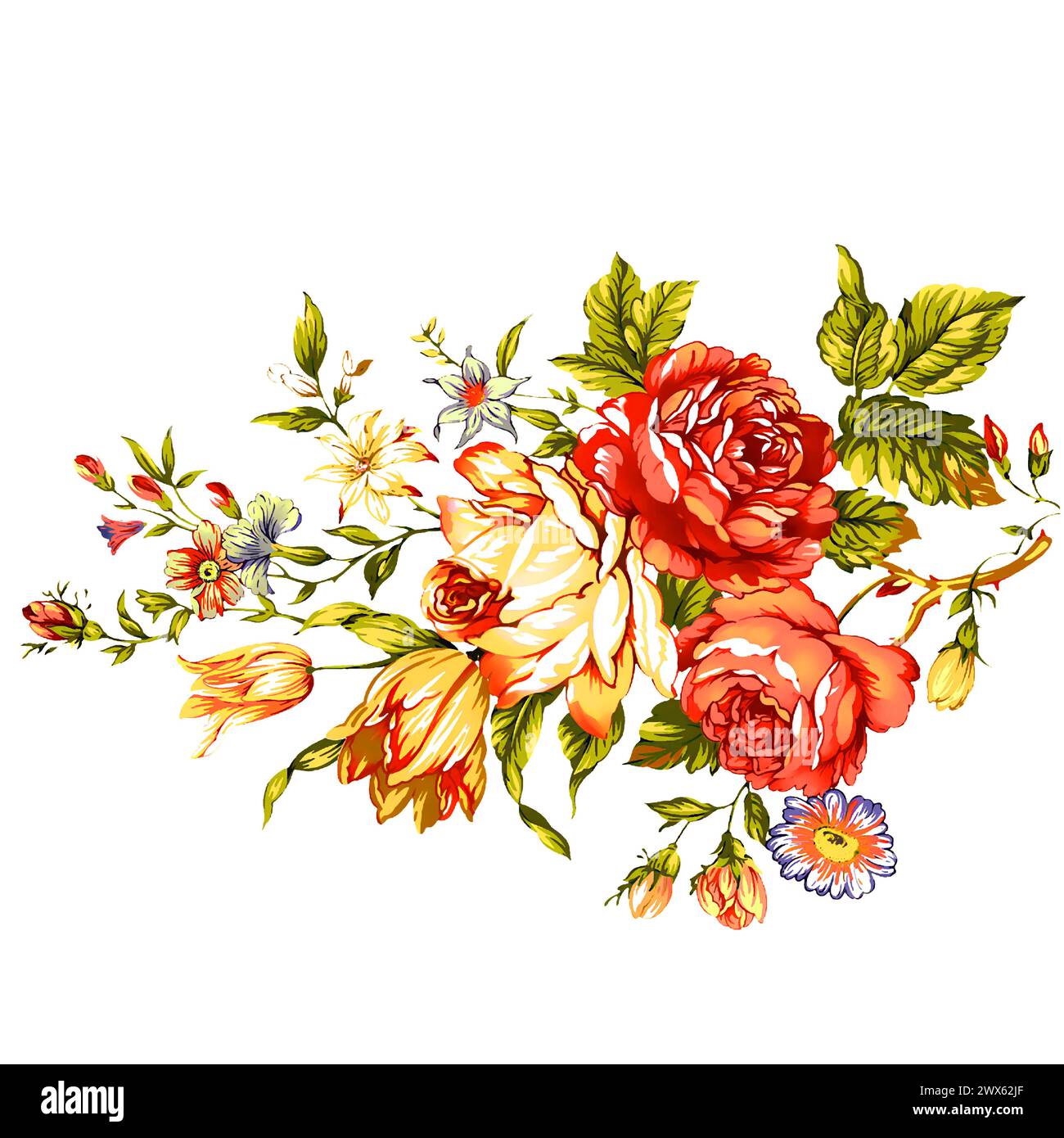 Latest new digital textile design flowers and leaves motif design for ...