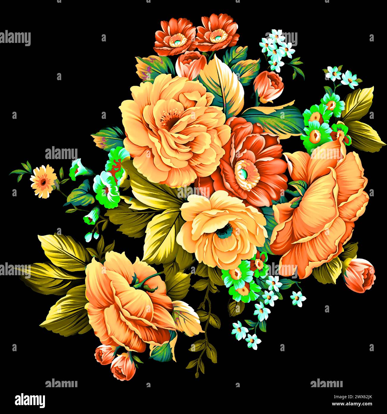 Latest new digital textile design flowers and leaves motif design for ...