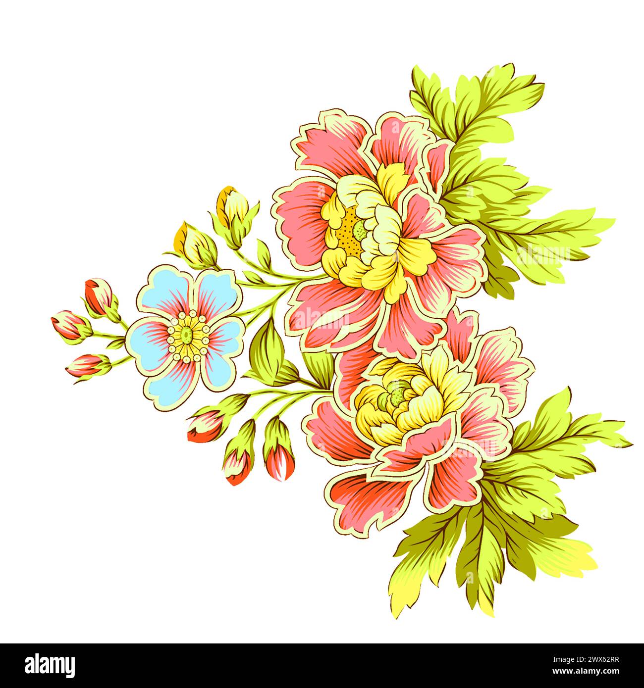 Latest new digital textile design flowers and leaves motif design for ...