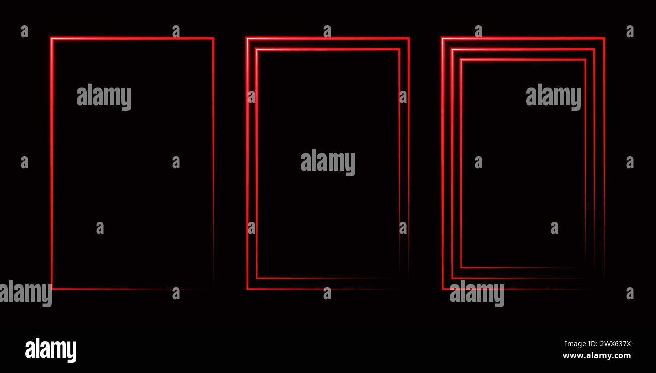 Red laser glowing rectangular frame isolated on black background. neon ...