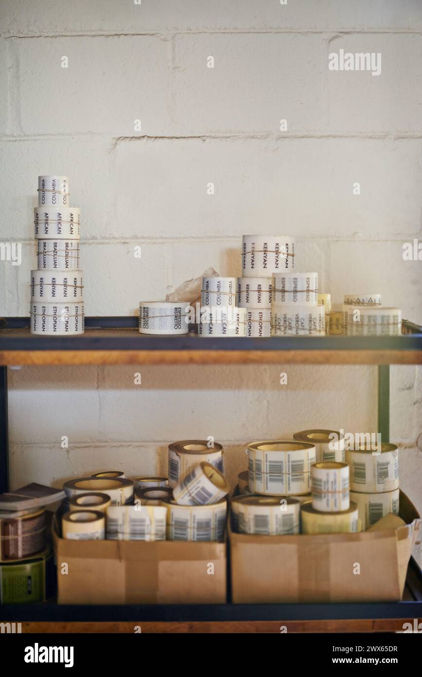 Boxes, shelf and labels for logistics in warehouse for packaging with ...