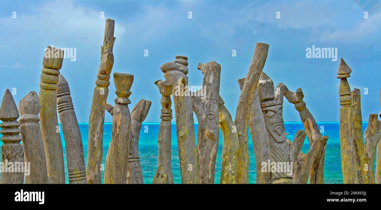 Totem palissade, monument in memories of the missionaries at Vao on the ...