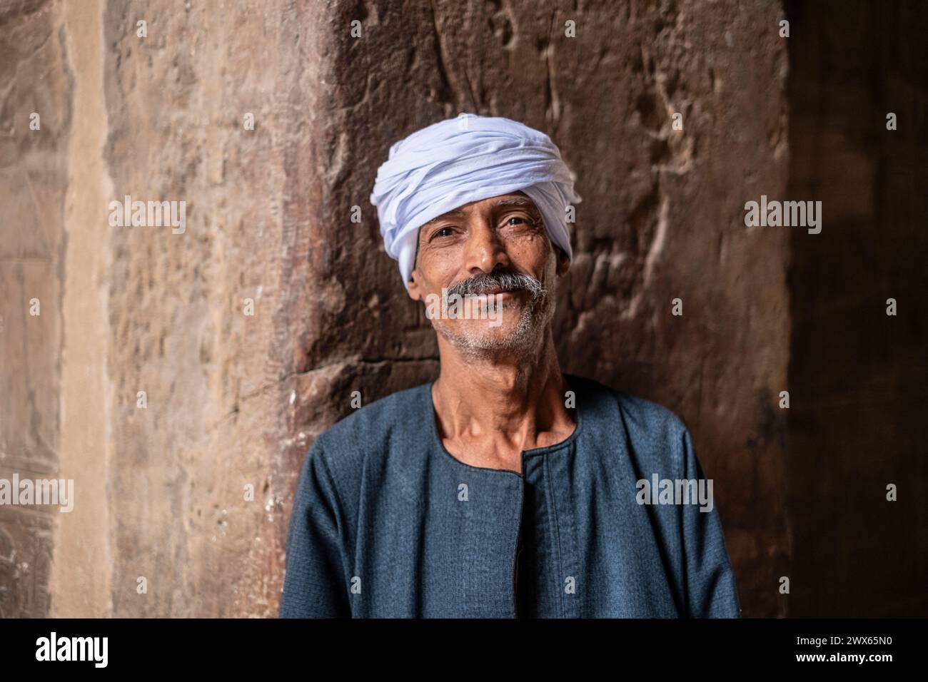 Man wearing traditional Nubian style head clothing from Upper Egypt ...