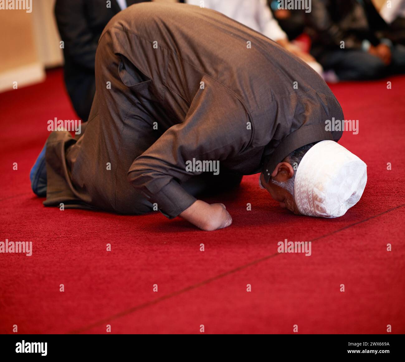 Muslim, man and prayer for worship, faith and spiritual routine for ...