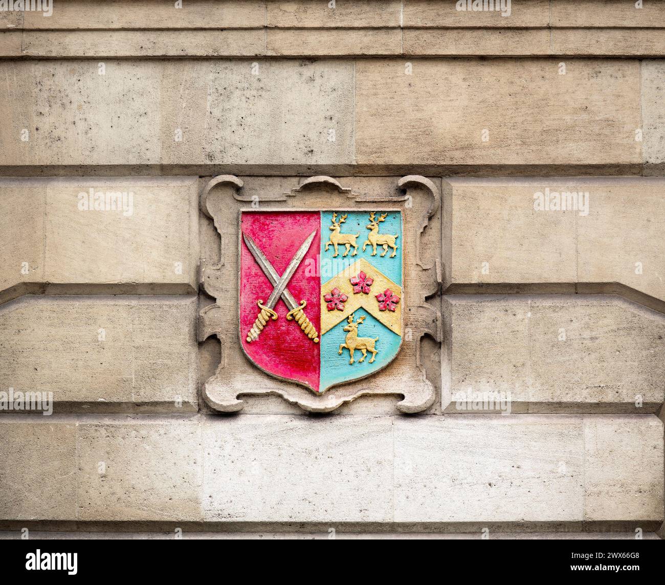 Coat of Arms on an outside wall of Oriel College, University of Oxford ...