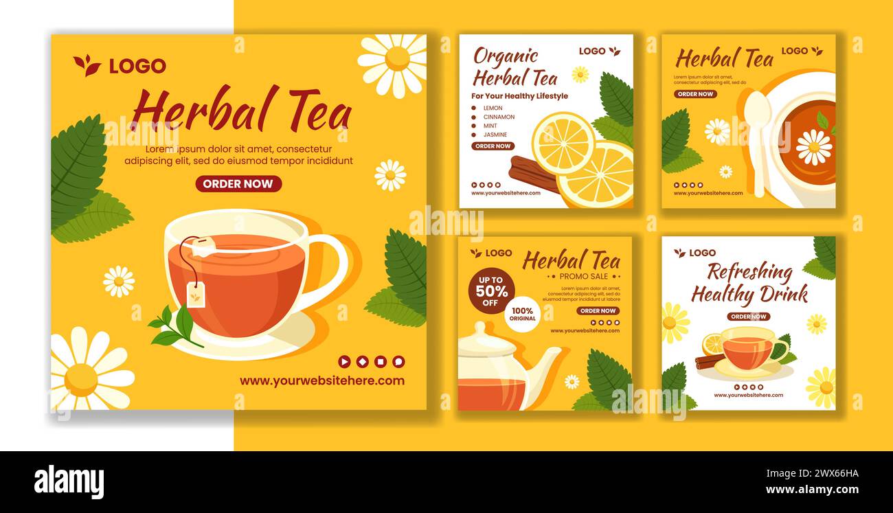 Herbal Tea Social Media Post Flat Cartoon Hand Drawn Templates ...